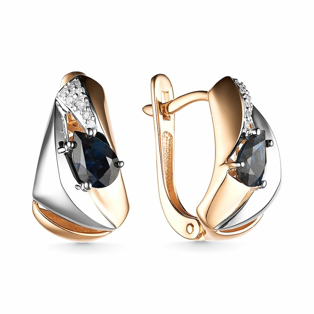 Серьги, красное золото, 585 проба, бриллиант, сапфир