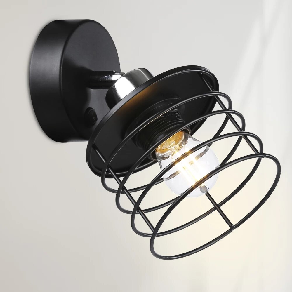 Накладной спот с выключателем в стиле лофт TR8088 BK/CH черный/хром E27 max 40W D120*200