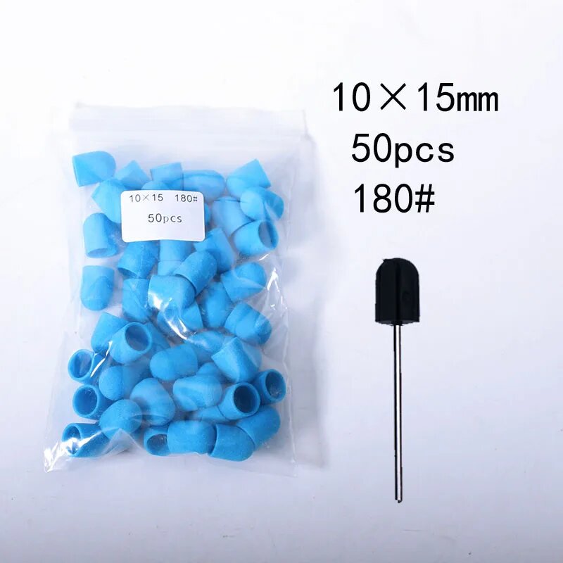Синие шлифовальные колпачки для ногтей 10x15mm-180, 50 шт.