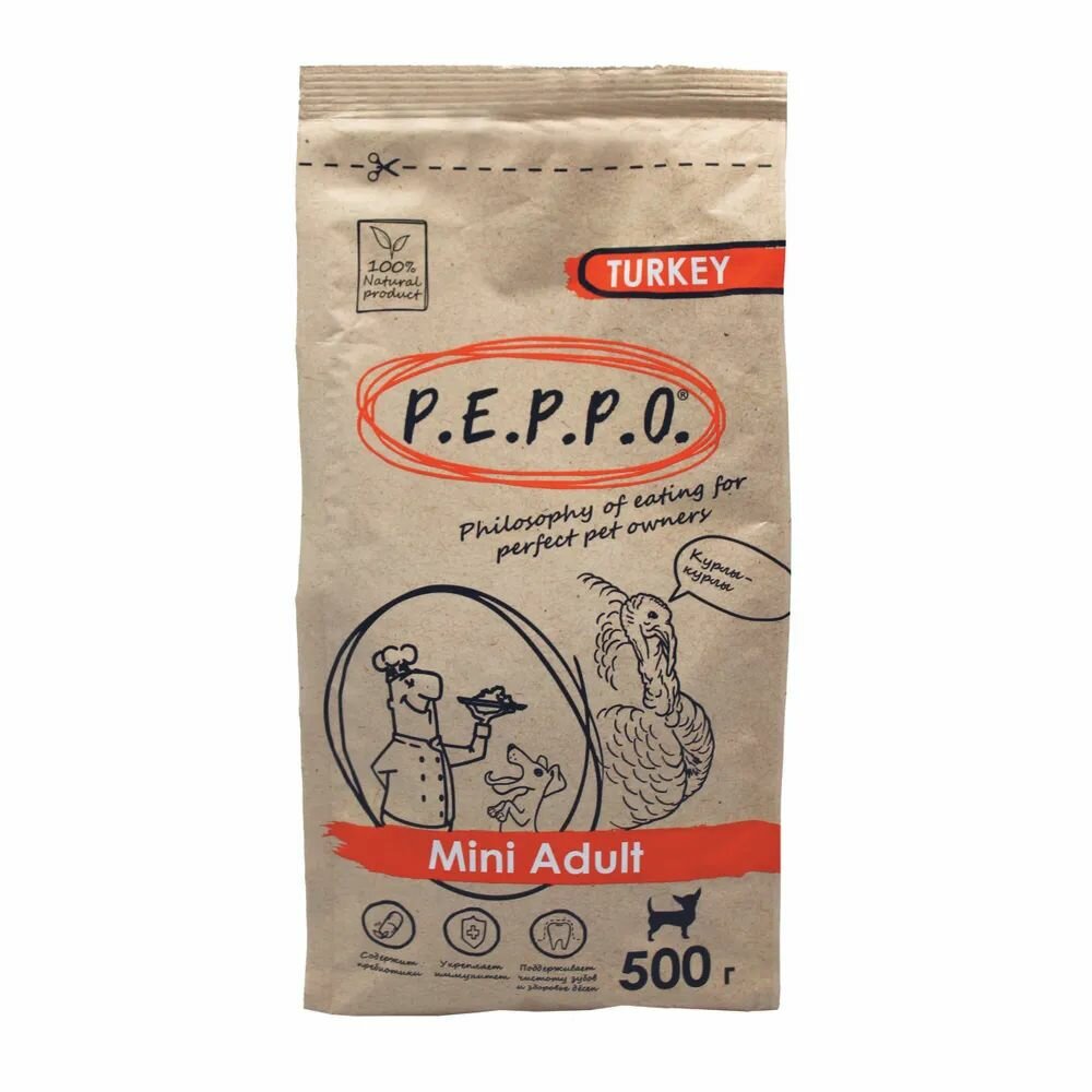 PEPPO Корм сухой для собак мини пород Индейка, 500 г