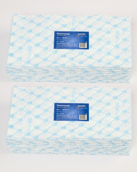 Полотенце 35х70 см голубое White Line (спанлейс, 50 г/м), 50 шт - 2 упаковки