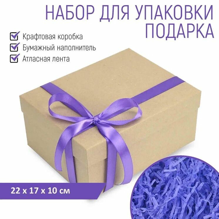 Подарочная коробка RUMBA, с наполнителем и атласной лентой, 22 х 17 х 10 см, крафтовая