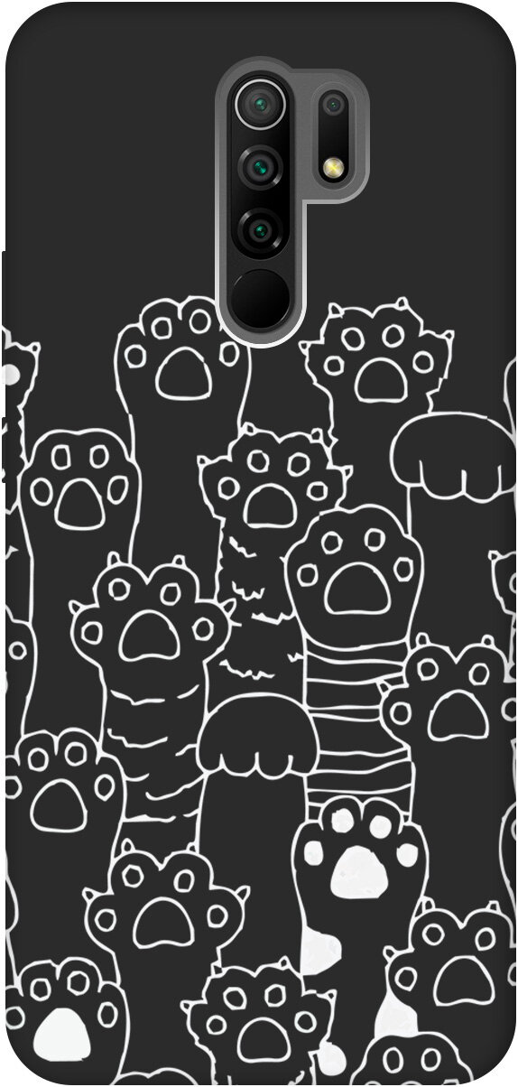 Матовый чехол Paws W для Xiaomi Redmi 9 / Сяоми Редми 9 с 3D эффектом черный