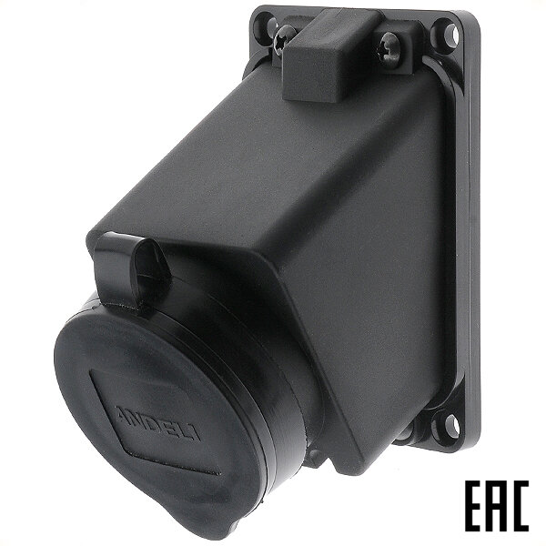 Розетка AM-K08 "евр" стационарная с крышкой резиновая черная IP44 наклонная ADL13-058 Andeli (2 шт. в комплекте)