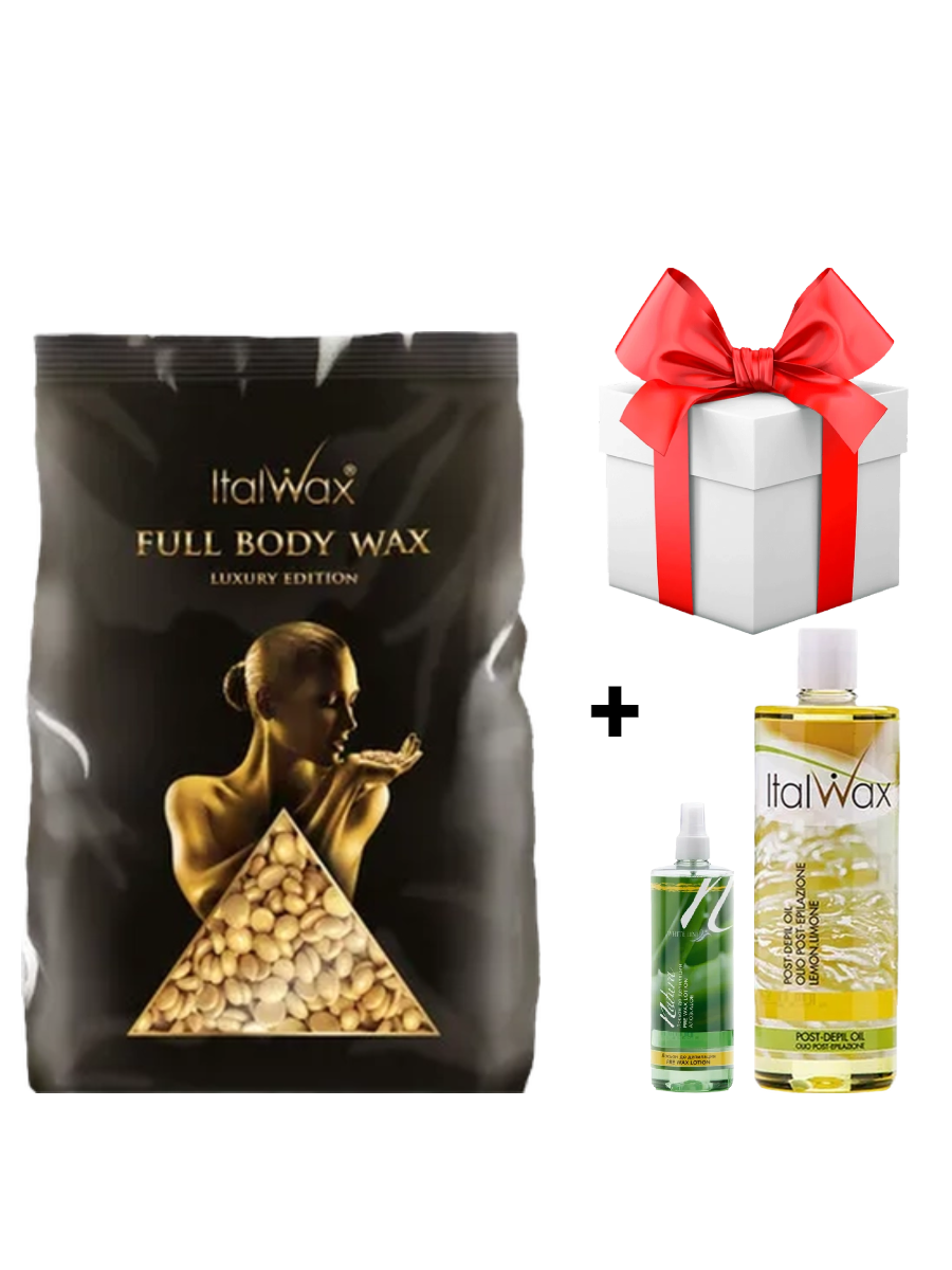 Воск ITALWAX Full Body Wax, 1 кг + (подарок: Лосьон Алоэ 250 мл, Лимон 500 мл)