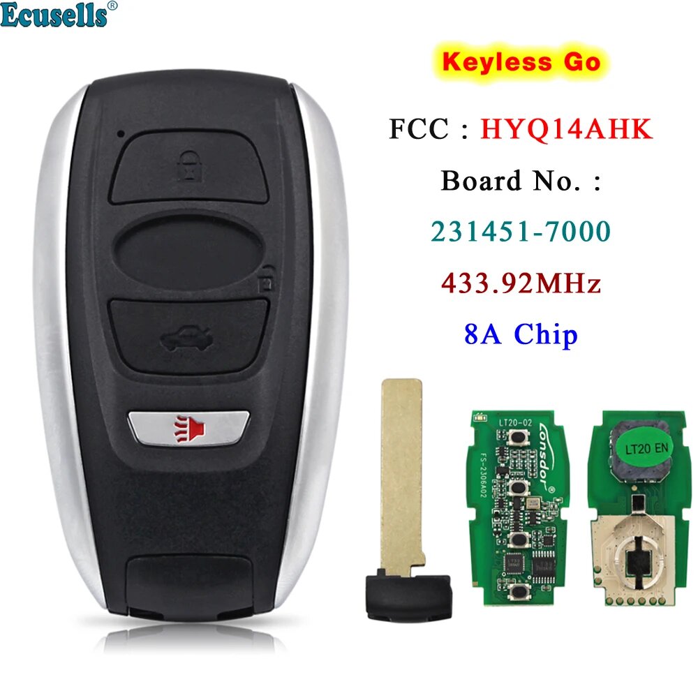 Ecusells Smart Keyless Go, дистанционный ключ, 4 кнопки, 433,92 МГц, 8 А, чип для Subaru Legacy Outback Forester Impreza HYQ14AHK 231451 -7000