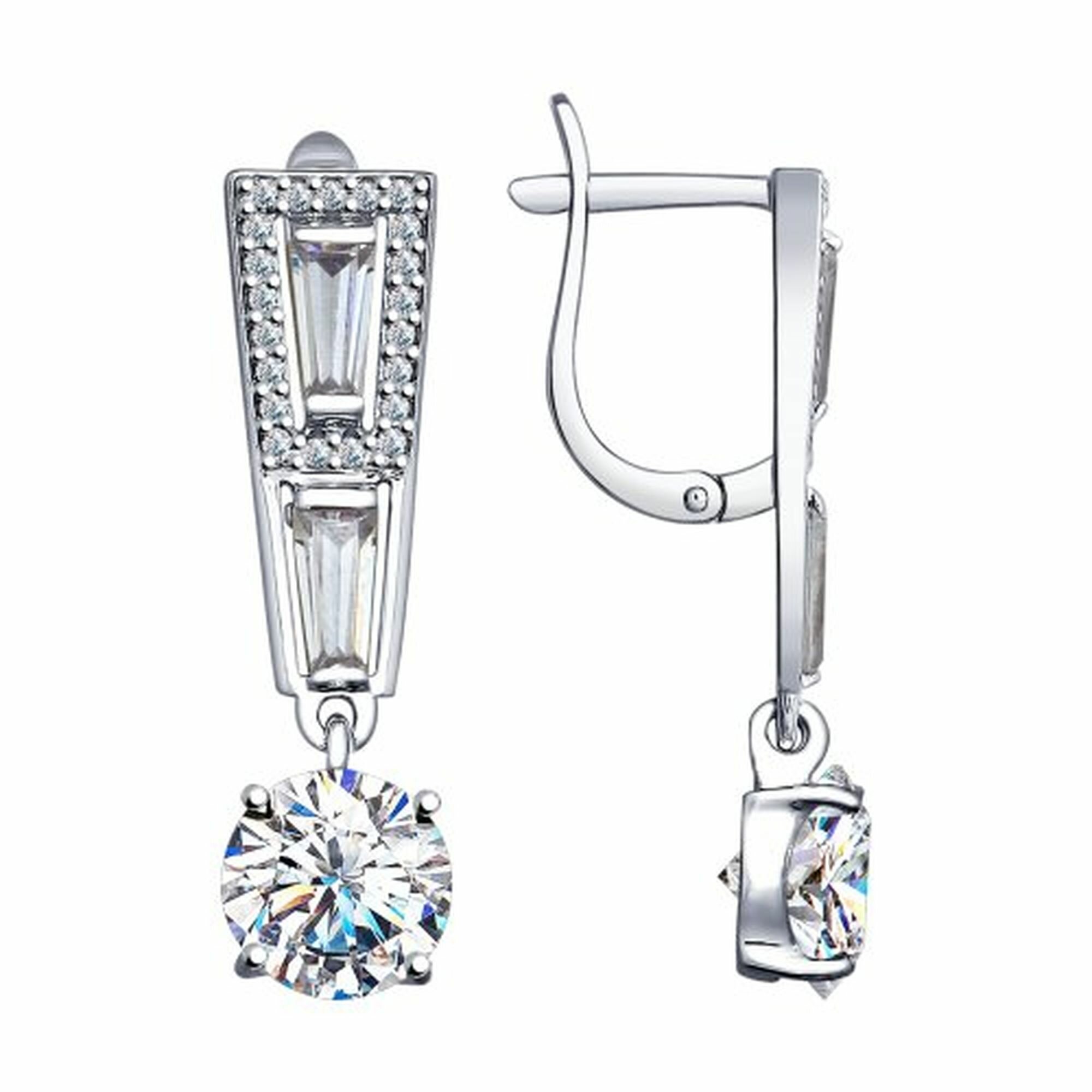 Серьги, серебро, 925 проба, родирование, фианит