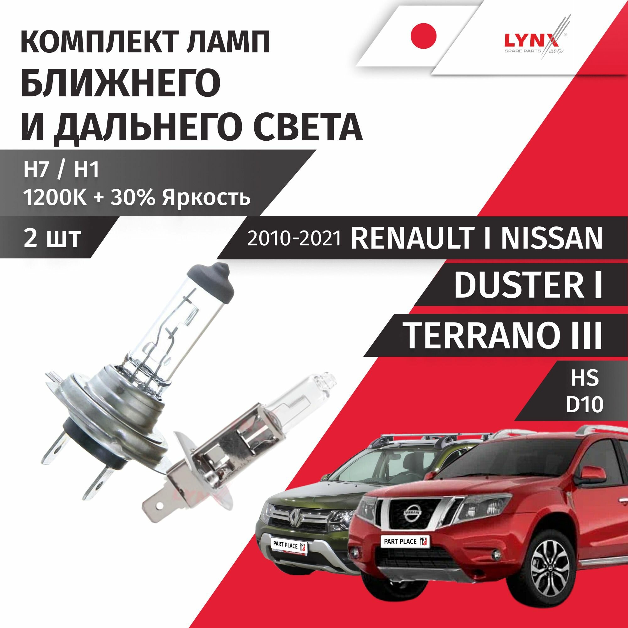 Лампа головного света ближний и дальний Renault Duster (1) HS Nissan Terrano (3) D10 2010-2021/ комплект 2шт LYNXauto