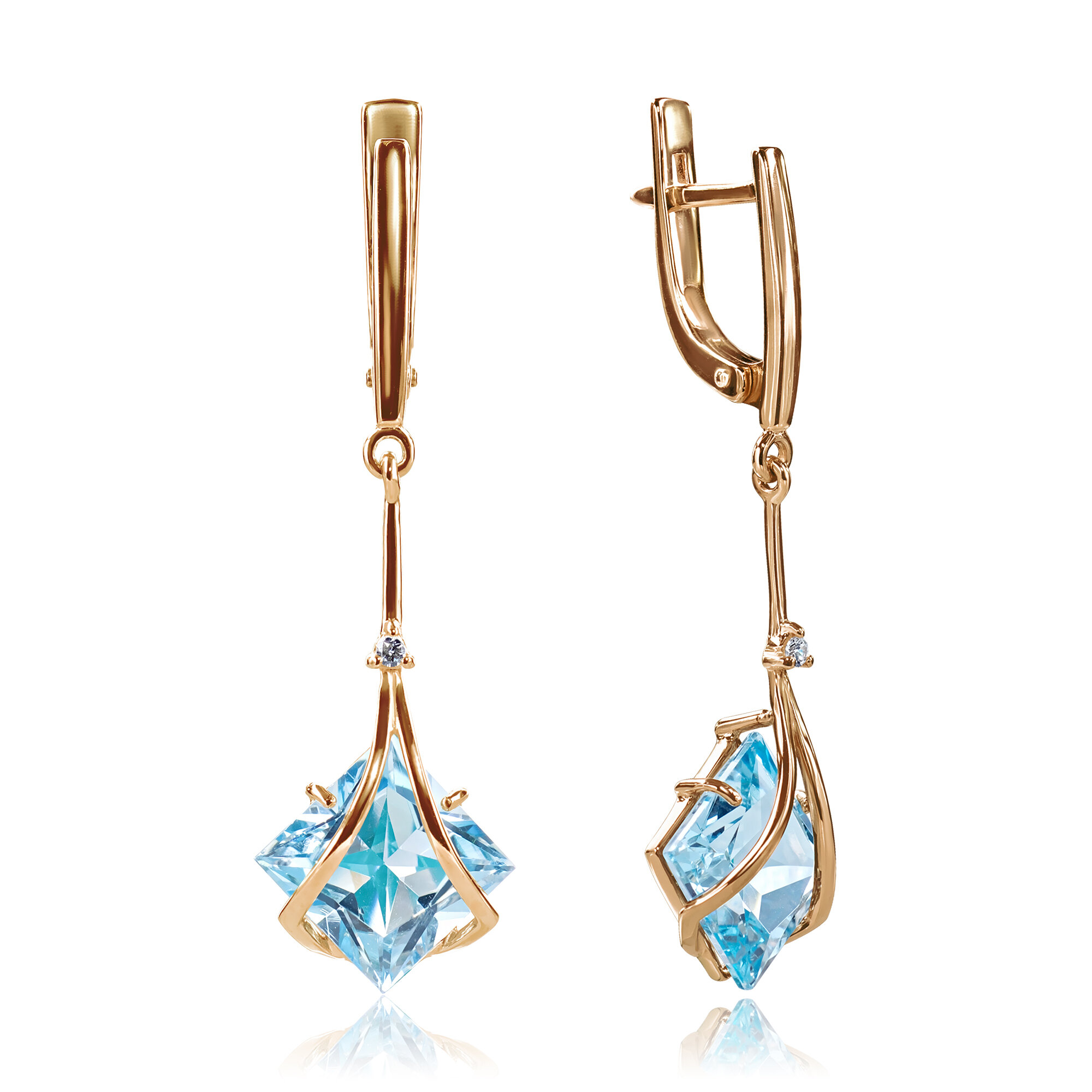 Серьги, красное золото, 585 проба, топаз