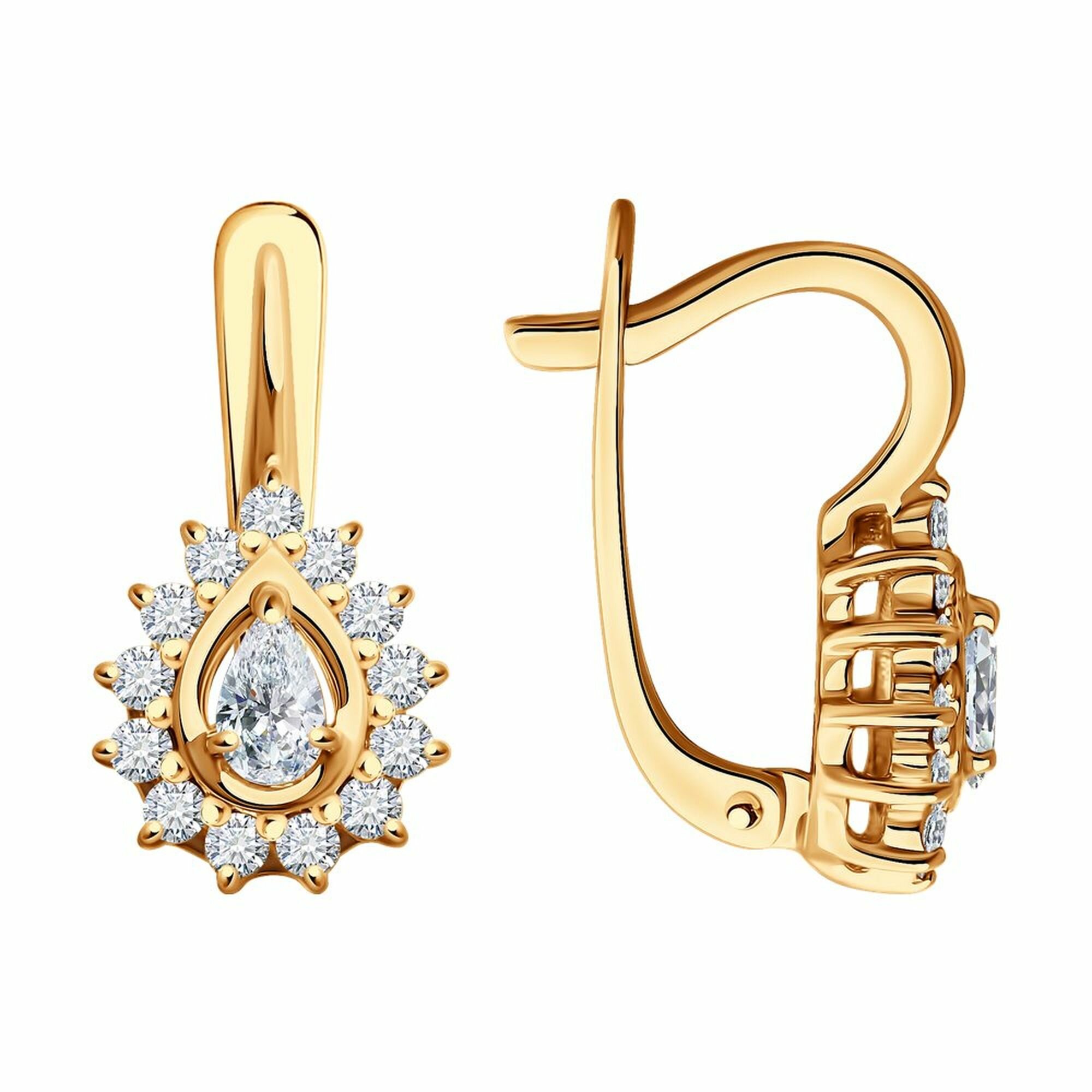 Серьги, красное золото, 585 проба, бриллиант