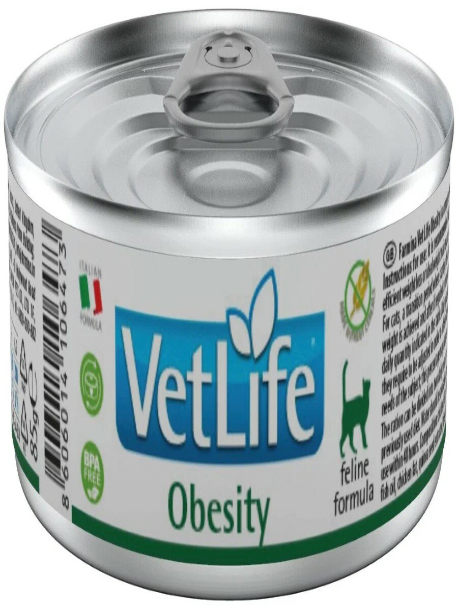 Farmina Консервы Vet Life Cat Obesity для кошек при ожирении 85г (12штук)