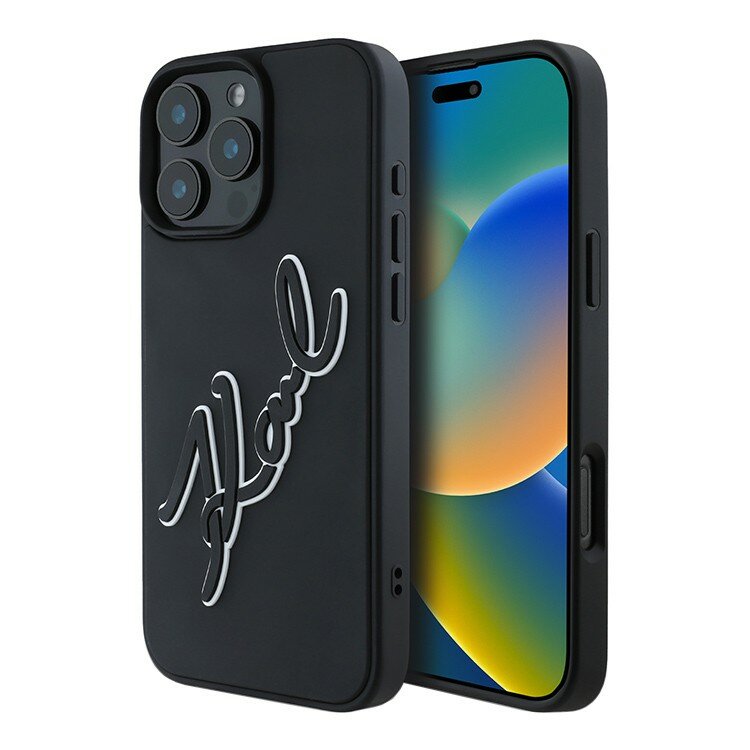Karl Lagerfeld чехол для iPhone 16 Pro Max, 3D Rubber Bicolor Signature черный