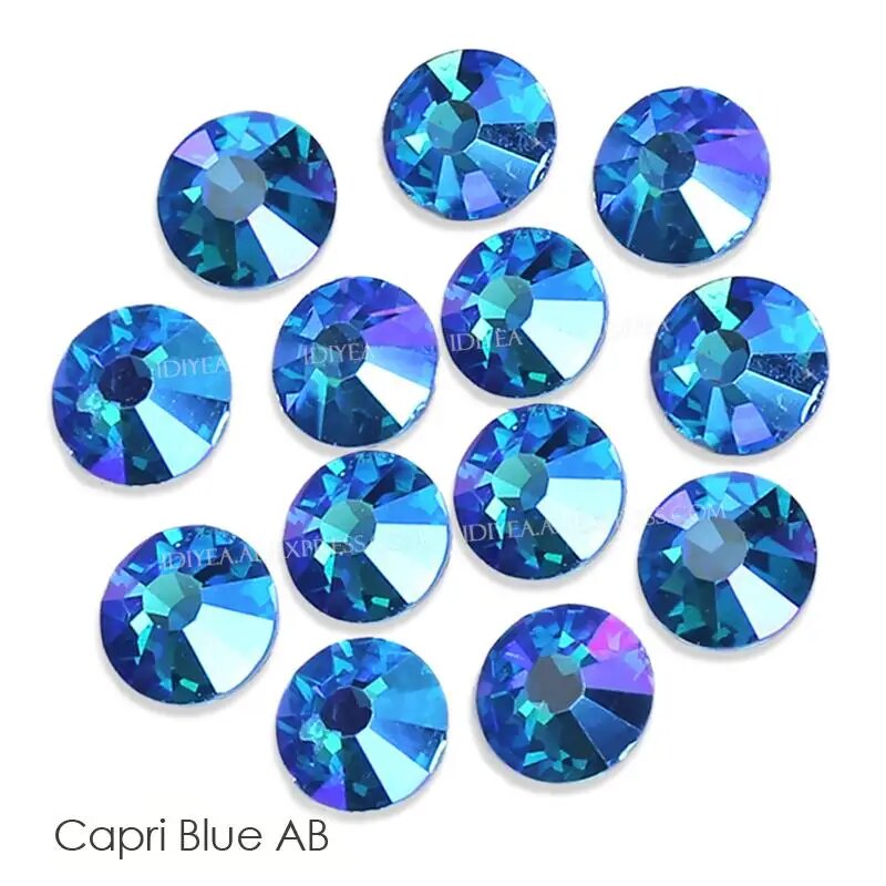Стразы IDIYEA Capri Blue AB, синие, стеклянные
