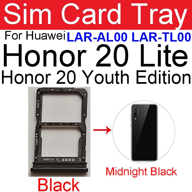 Лоток для SIM-карты, адаптер для Huawei Honor View 20 Pro Lite Youth 20i 20S, держатель для карт памяти, запасные части Honor 20 Lite Black