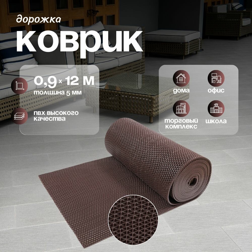 Коврик дорожка резиновый в рулоне Sanstep 0,9х12 м для улицы и офиса грязесборный, уличный для обуви, для прихожей, для входной двери, грязезащитный.