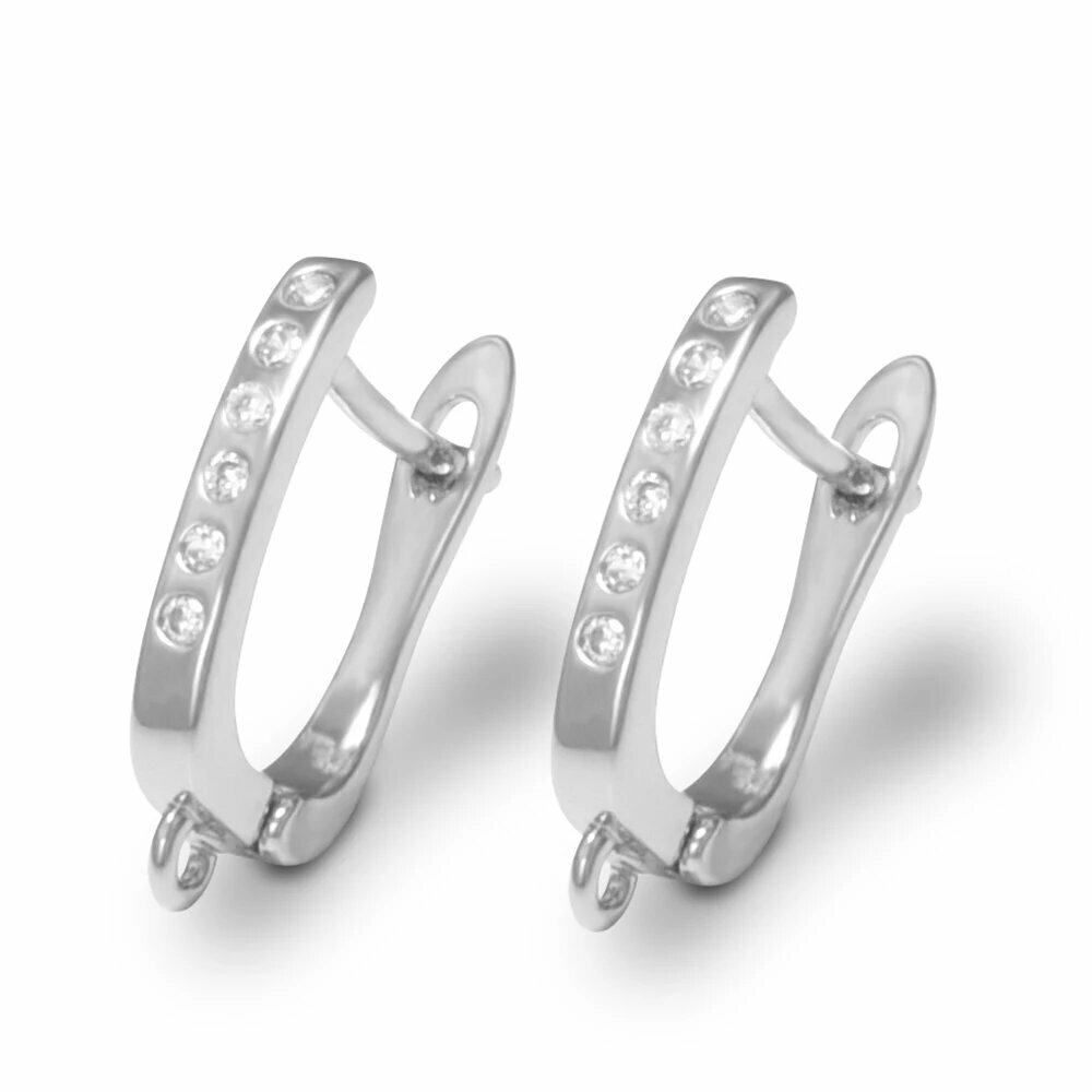 Серебряные серьги-кольца с фианитами, Rhodium