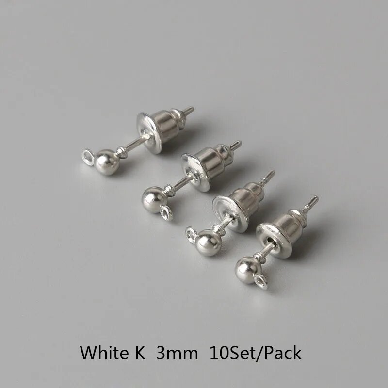 Булавки для сережек White K 3 мм, 10 шт.