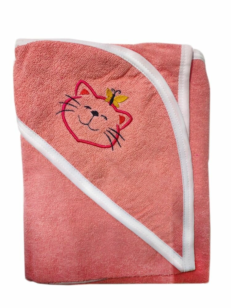 Махровое полотенце детское "Уголок" 95*95 с вышивкой (Персиковый)