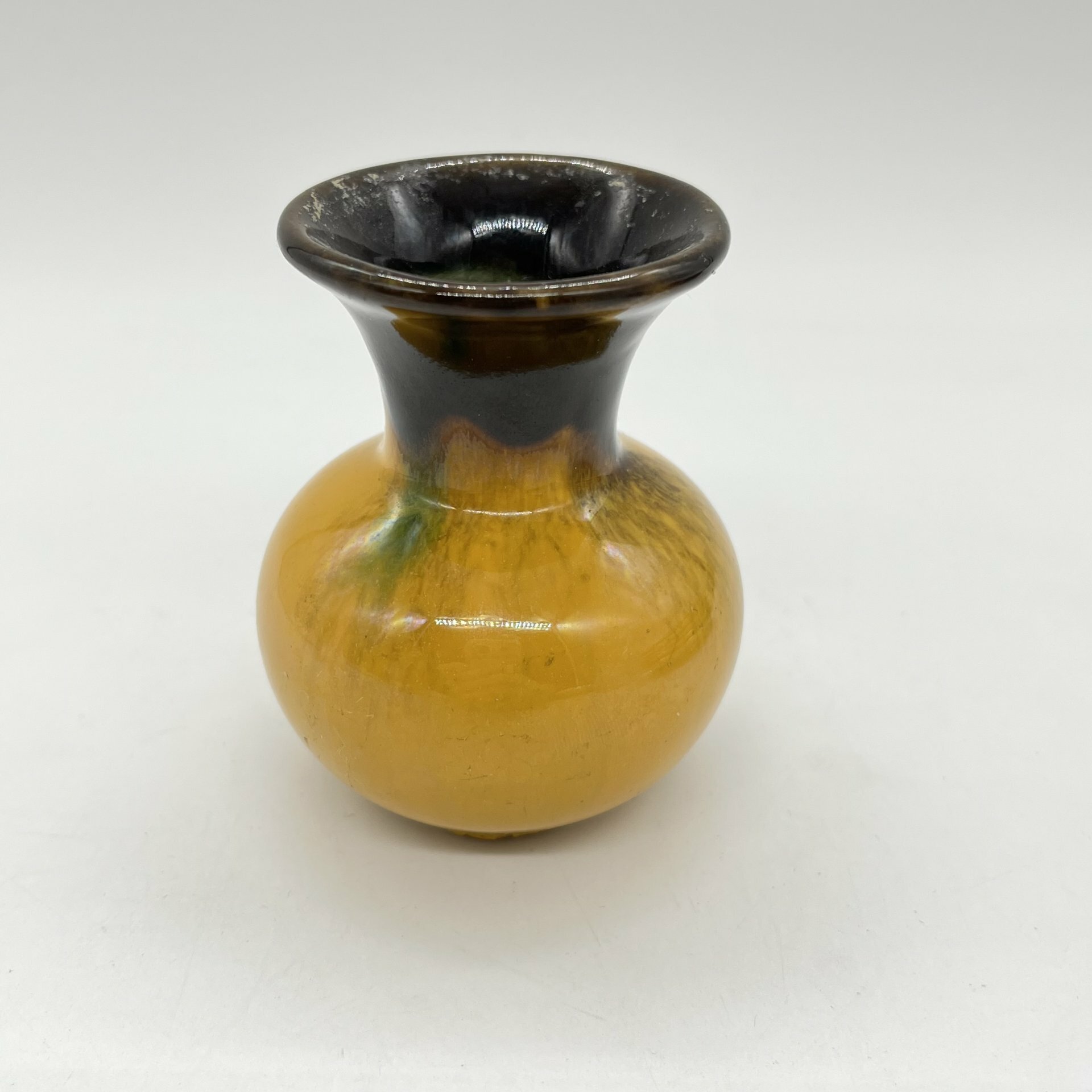 Минатюрная вазочка с декором в виде цветных поливов, керамика, глазурь