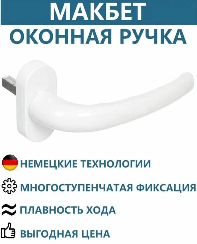 Ручка "Макбет", для пластиковых дверей и окон, алюминий, белая, односторонняя, 38 мм