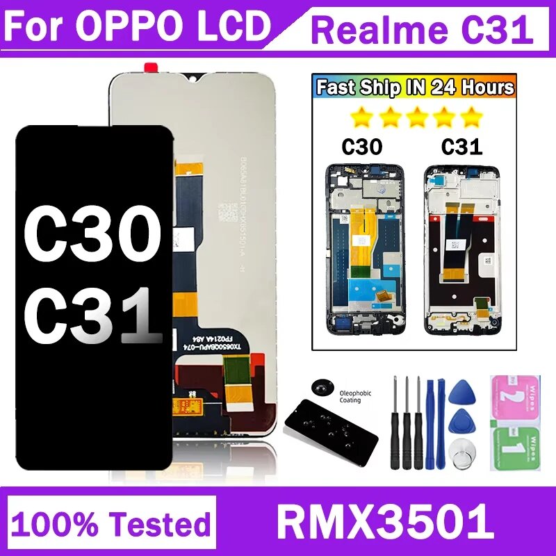 6,5-дюймовый ЖК-дисплей для OPPO Realme C30 C31 RMX3581 RMX3501, дигитайзер сенсорного экрана в сборе для RealmeC30, замена ЖК-дисплея C30 With Frame