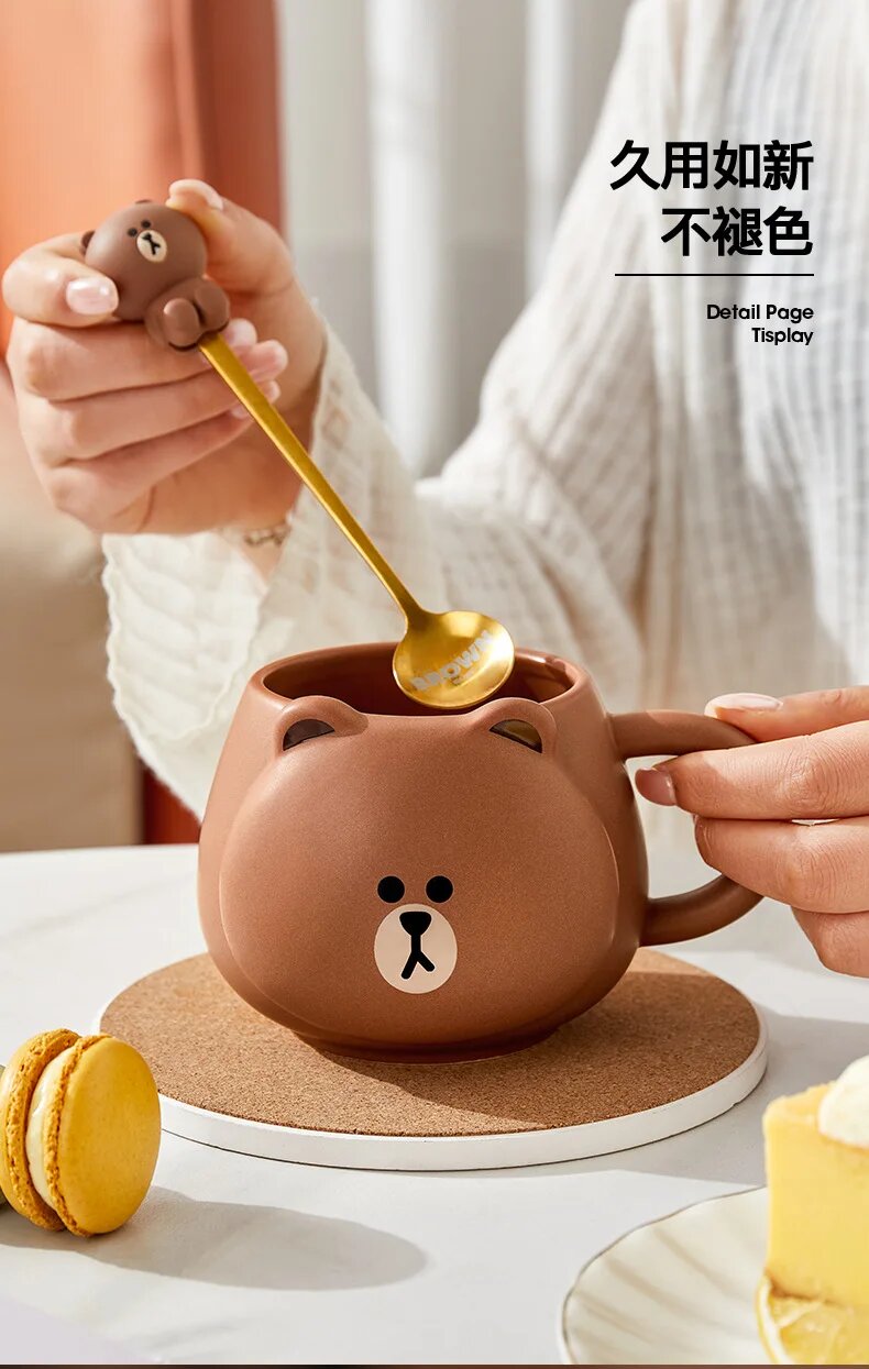 Керамическая чашка LINE FRIENDS Браун, 475ML, Коричневый