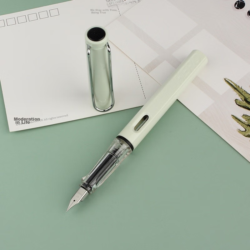 HERO Fountain Pen 359, Ergonomic EF Nib, Thin And Thick Plate Craftsmanship, Student Calligraphy Fountain Pen (With 6 Random Ink Cartridges), Iridium Gold Nib, Signature Pen, Morandi Color Series, Off-White