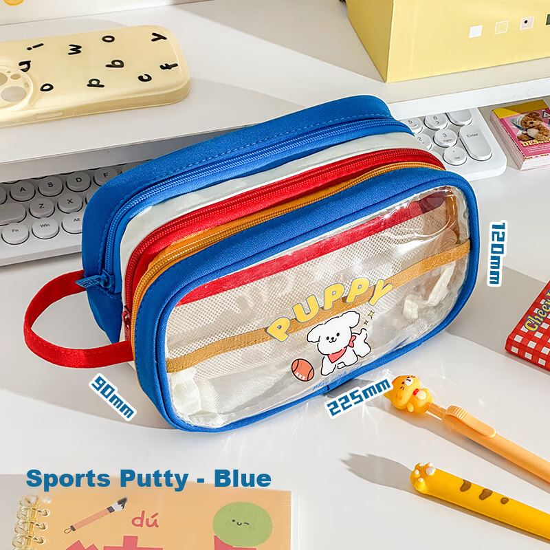 Class 2, Grade 3, Cute Large Capacity Pencil Case, Three-Layer Storage Stationery Box, Elementary School Student Pencil Pouch, School Supplies Pencil Case, Blue