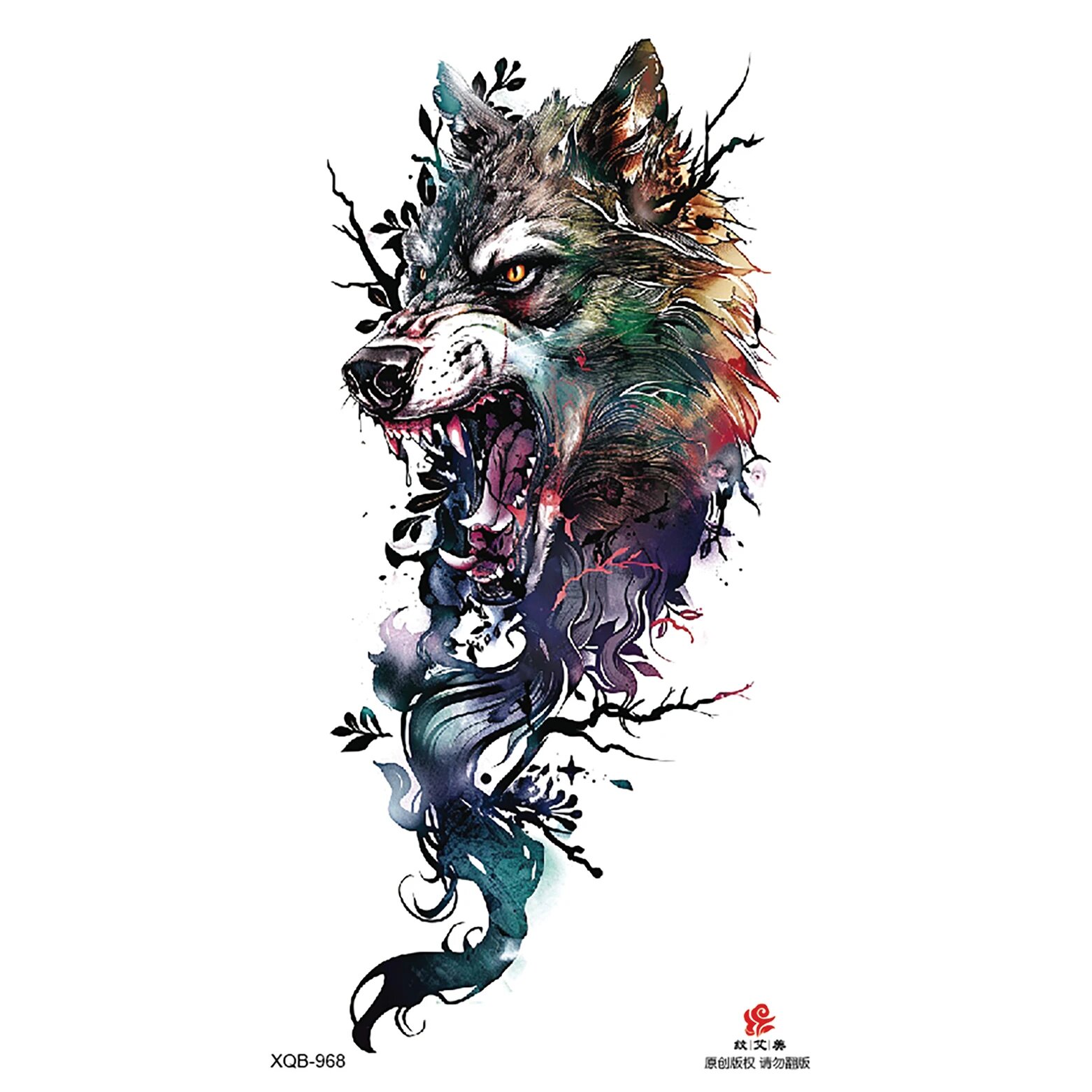 2025 New Waterproof Temporary Tattoo Sticker Fire Forest Lion Wolf Tiger Flash Tattoos Man Crown Body Arm Fake Tatoo