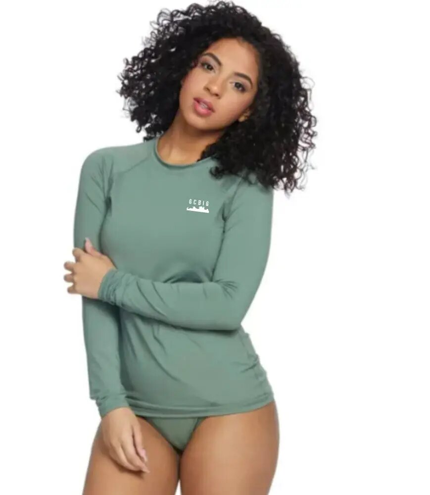 Женская футболка для серфинга, одежда для спортзала, купальный костюм с длинным рукавом, плавательный костюм, топы, плотная одежда для плавания с УФ-защитой, костюм для серфинга, Camiseta Surf Темно-зеленый, М, 4