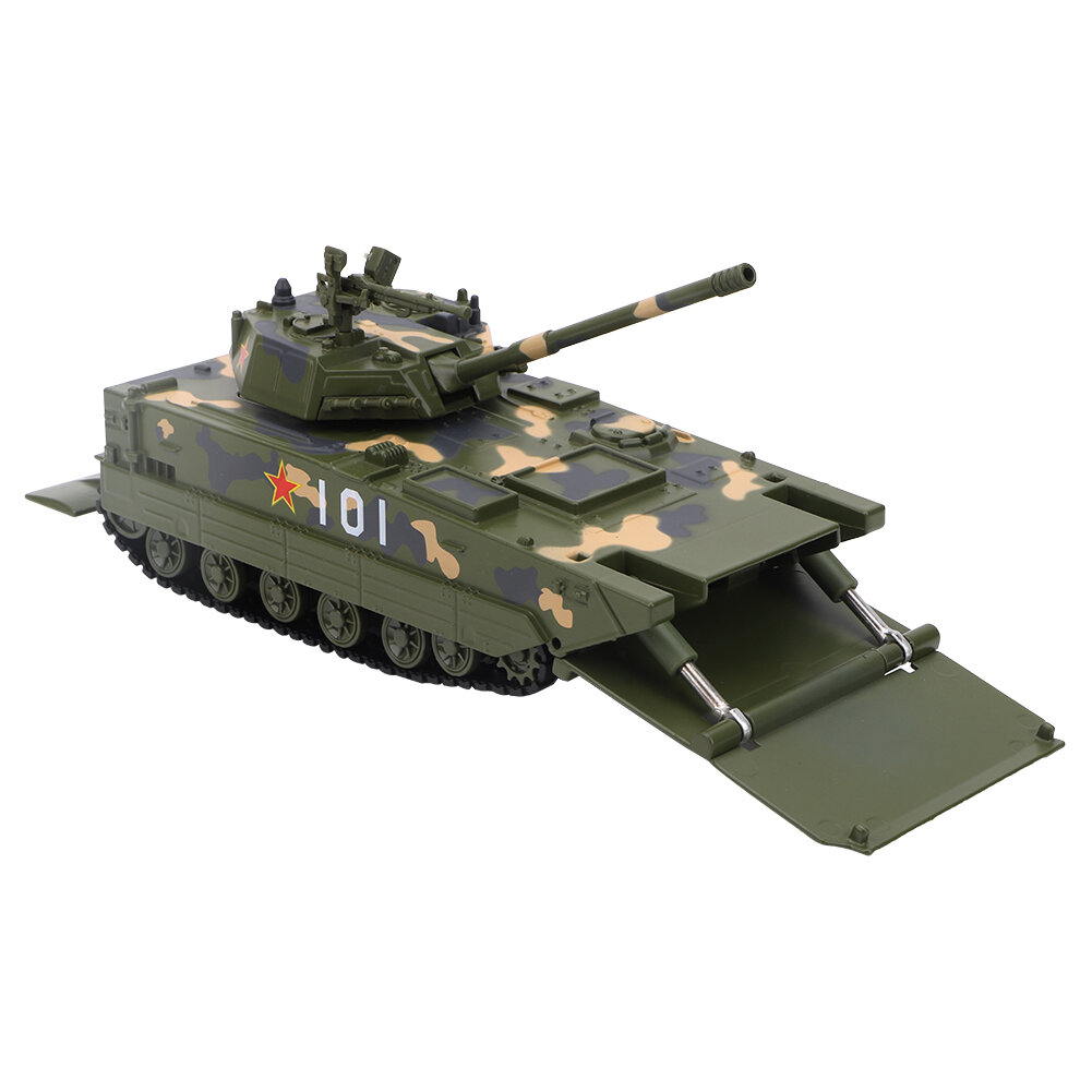 Игрушка-танк амфибийный транспорт CS0233 масштаб 1:50 портативный для детей старше 3 лет зеленый с функцией отката звуком открывающимися дверьми светом батарейки 3*1.5V AG13 размер 16.2*7.5*7cm