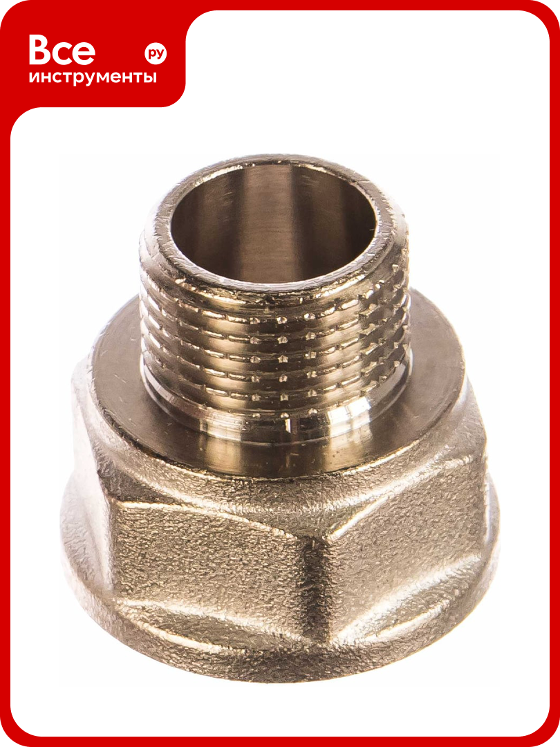 Латунный переход PRO AQUA Н/В резьбовой 1/2 x 3/4 08-M15-F20xb, На резьбе нарезаны специальные насечки