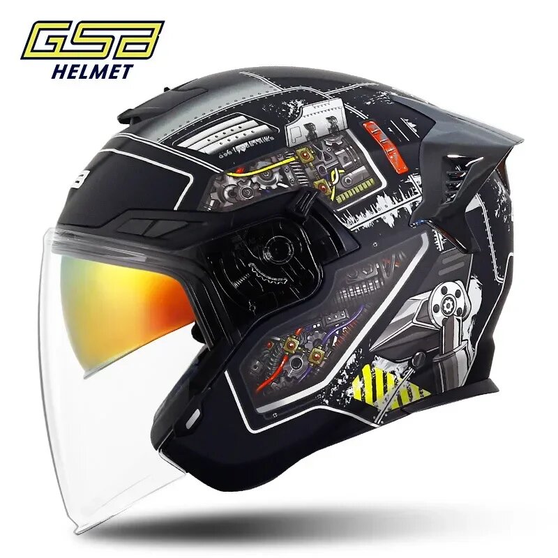 Женский мотоциклетный шлем GSB 263 с половиной лица — двойной объектив и ударопрочный Capacete с защитой от ультрафиолета, Casco для Dukadi XL, 10