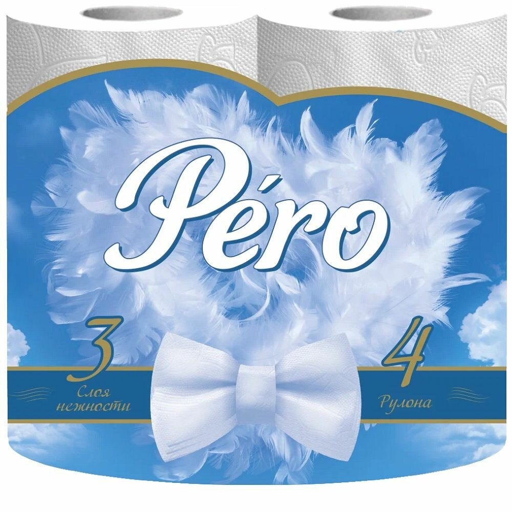 Туалетная бумага Pero, White, 3 слоя, 4 шт, с втулкой, белая