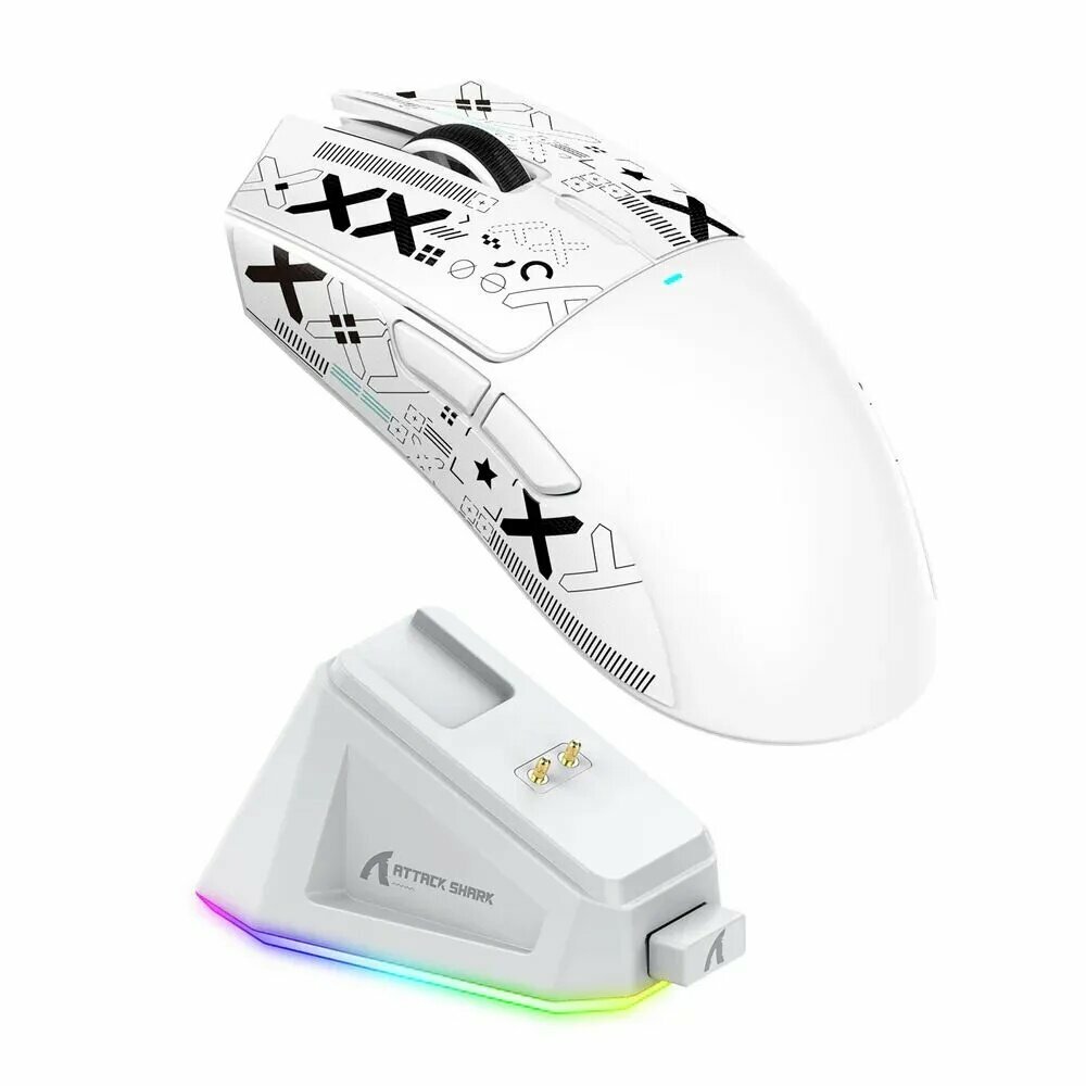 ATTACK SHARK Игровая мышь беспроводная Беспроводная игровая мышь ATTACK SHARK X11 с зарядной док-станцией, белый