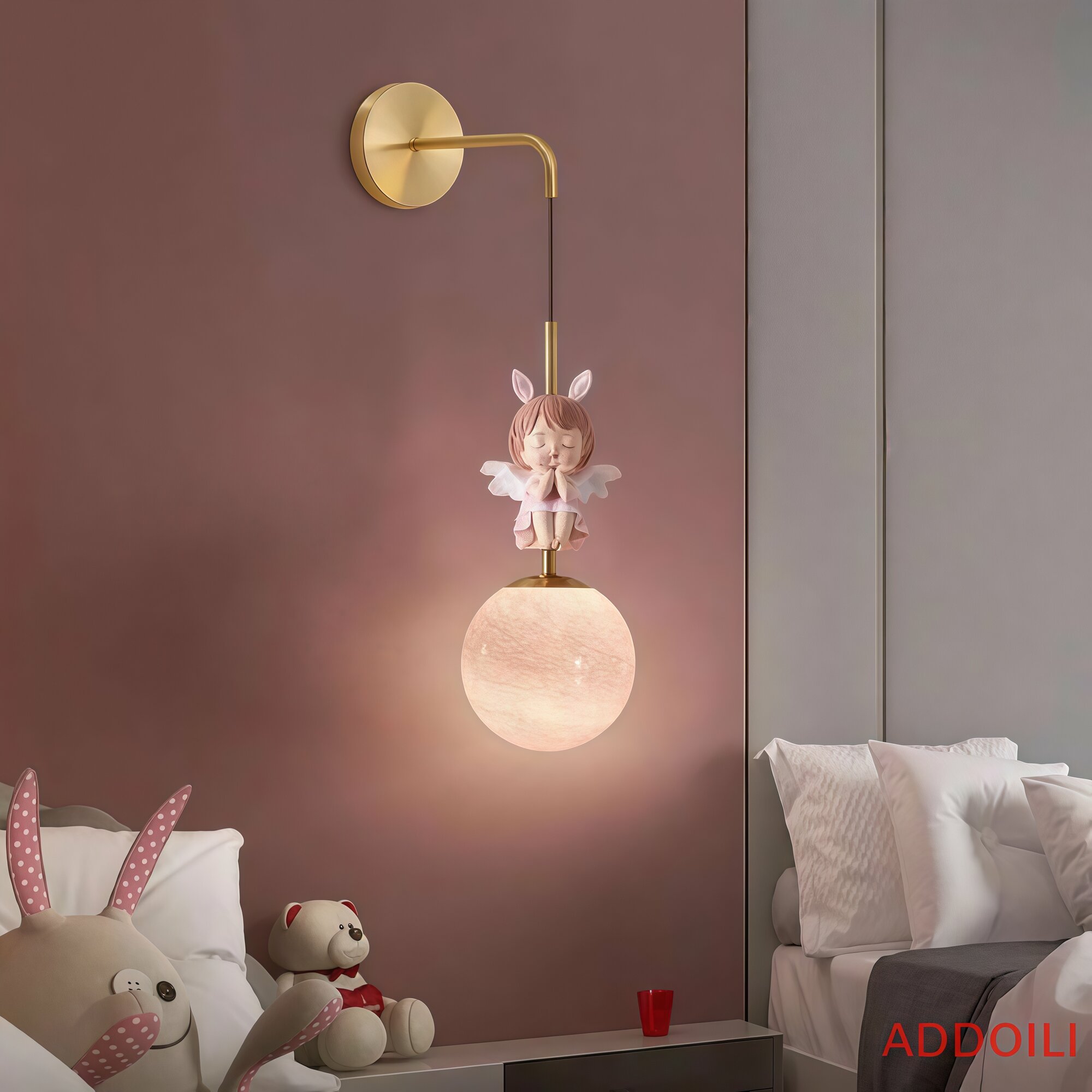 Настенная лампа, для детской комнаты, LED, Трёхцветная подсветка, розовый шар