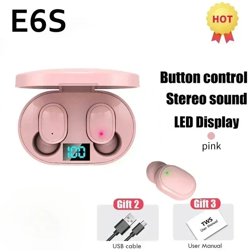 E6S TWS беспроводные наушники Розовый, Pink Earbuds