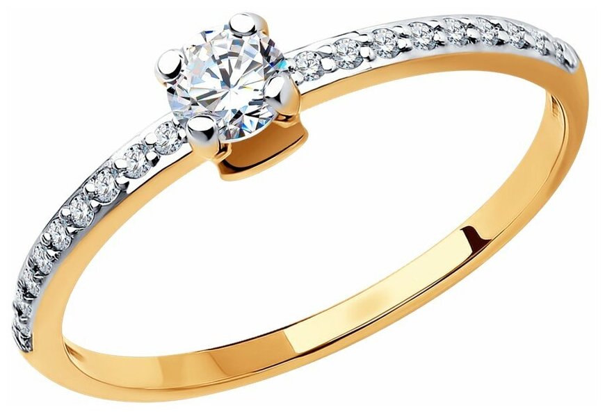 Кольцо помолвочное, красное золото, 585 проба, фианит