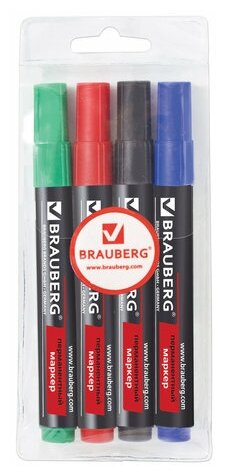 Маркеры перманентные (нестираемые) BRAUBERG, набор 4 шт, Ассорти, "Contract", без клипа, круглые 3 мм, 150474 (цена за 1 ед. товара)