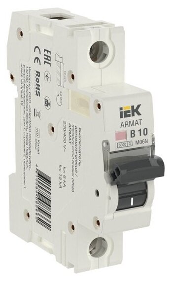 Автоматический выключатель Iek 1п B 10А M06N ARMAT, AR-M06N-1-B010