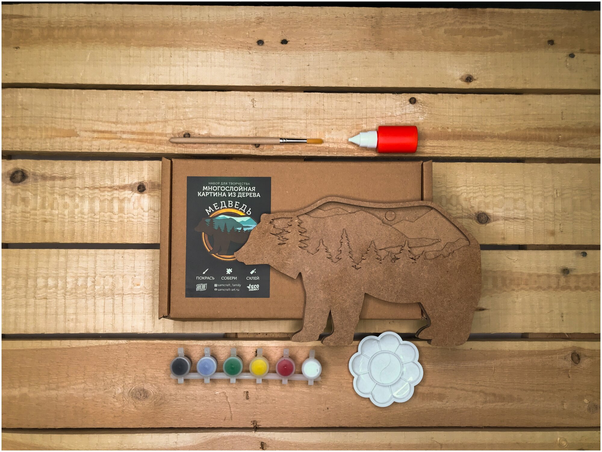 3D картина по номерам Медведь, подарочный набор для творчества, панно из дерева для раскрашивания и сборки, антистресс мандала для рисования