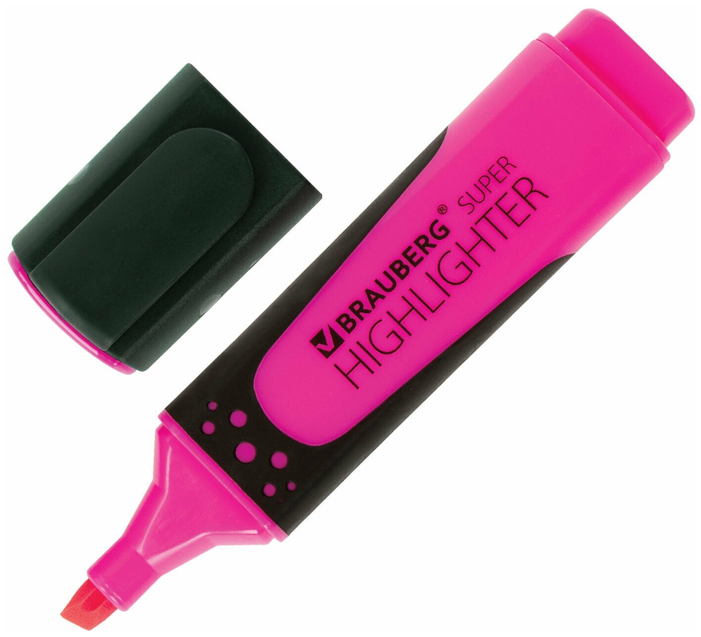 Текстовыделитель BRAUBERG «SUPER», розовый, прорезиненный корпус, линия 1-5 мм, 151740