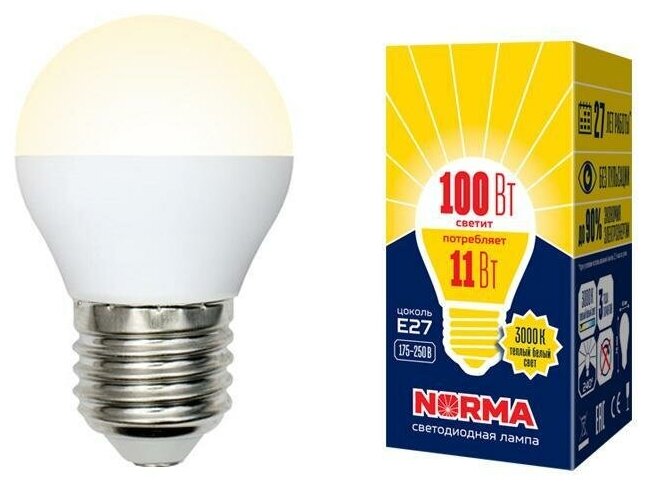 Лампа светодиодная (UL-00003835) E27 11W 3000K матовая LED-G45-11W/WW/E27/FR/NR