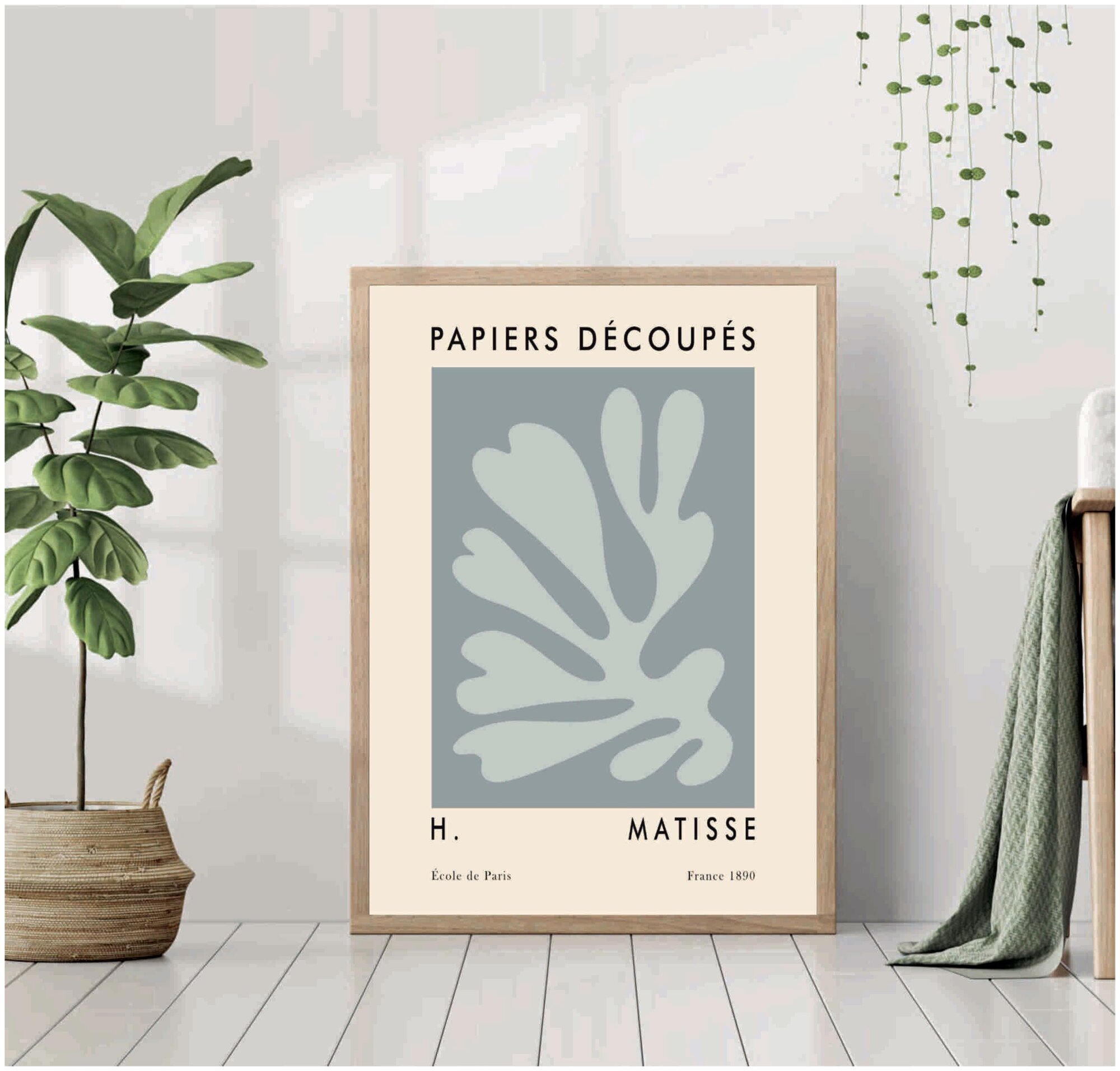 Постер "Анри Матисс абстракция рисунок Голубое растение на синем фоне" 40x50 без рамки на стену для интерьера