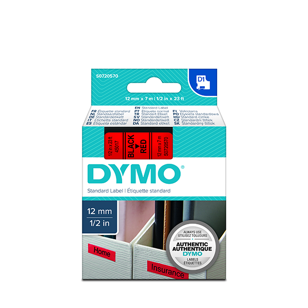 Лента Dymo D1 [S0720570/45017] для принтеров серии Label Manager (черный на красном, 12 мм, длина 7 м)