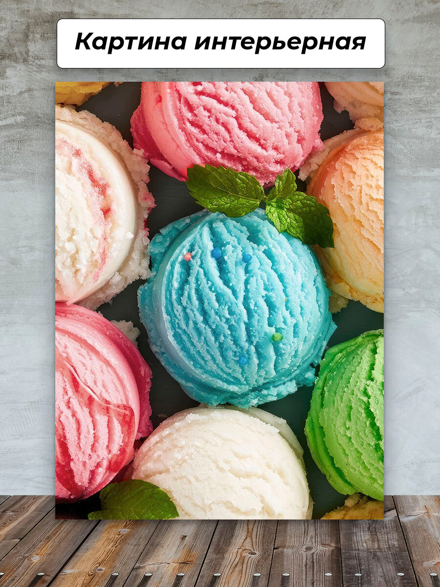 Картины для интерьера 50х70 Шарики мороженого цвет голубой розовый ваниль