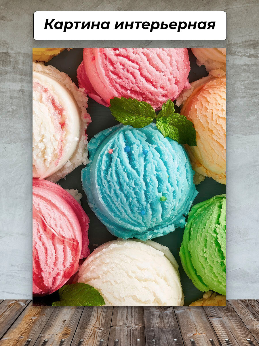 Картины для интерьера 20х30 Шарики мороженого цвет голубой розовый ваниль