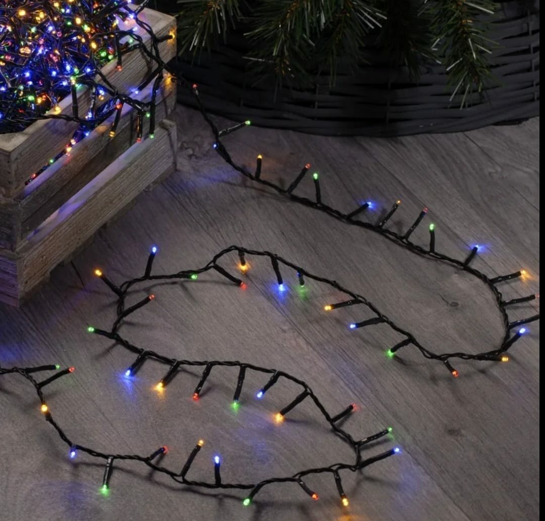 Гирлянда Santas World, мультиколор, 8 м, 100 LED-ламп, питание от сети, 8 режимов (зеленый провод) — фото 1