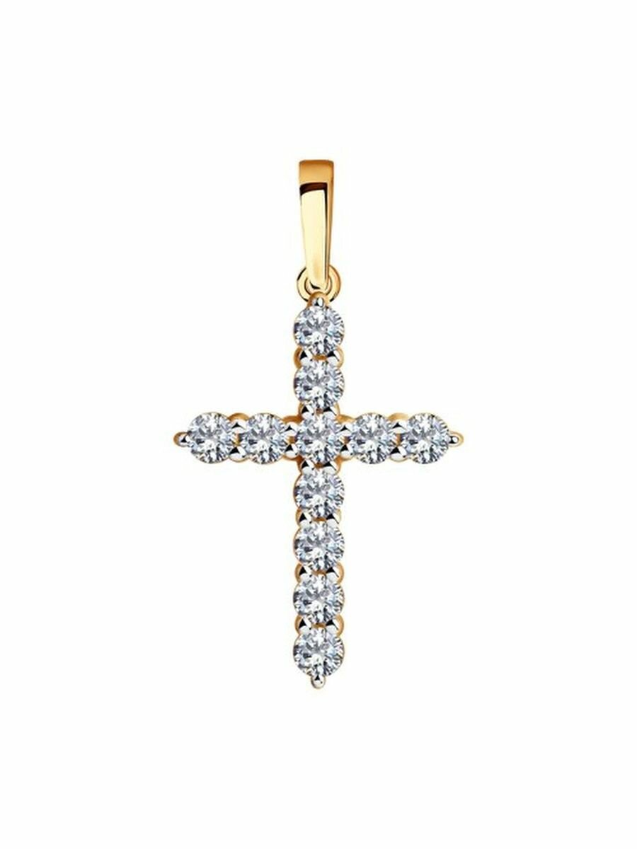 Крестик, красное золото, 375 проба, фианит