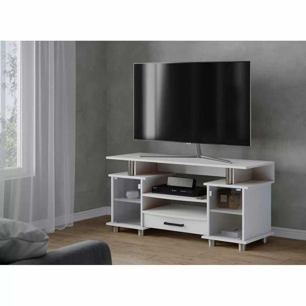 Тумба ТВ 003(к2) Белый с тиснением "Древесные поры" ЛДСП с полками ящиком для дома 608х1300х410 тэкс